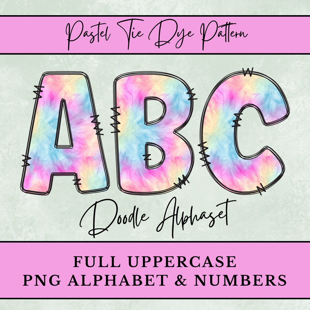 Pastel Tie Dye PNG Alphabet, Soft Pink Blue Purple Yellow Doodle ...