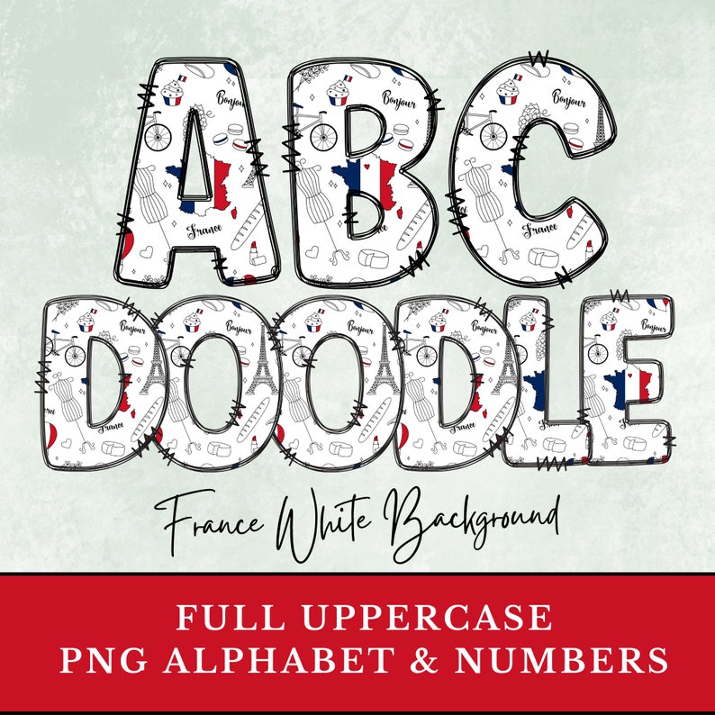 France White Background Doodle Letters, Eiffel Tower PNG Alphabet ...