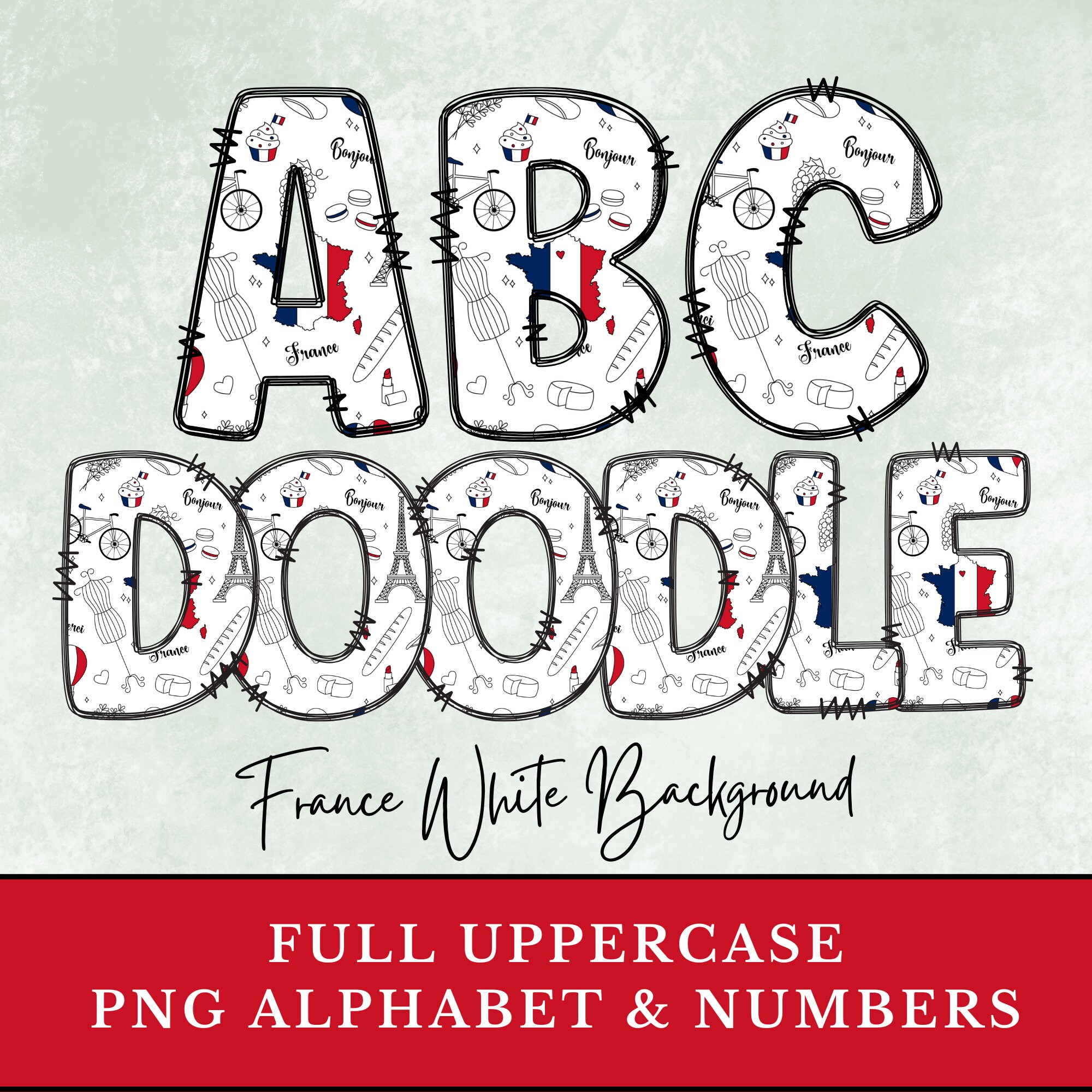France White Background Doodle Letters, Eiffel Tower PNG Alphabet ...