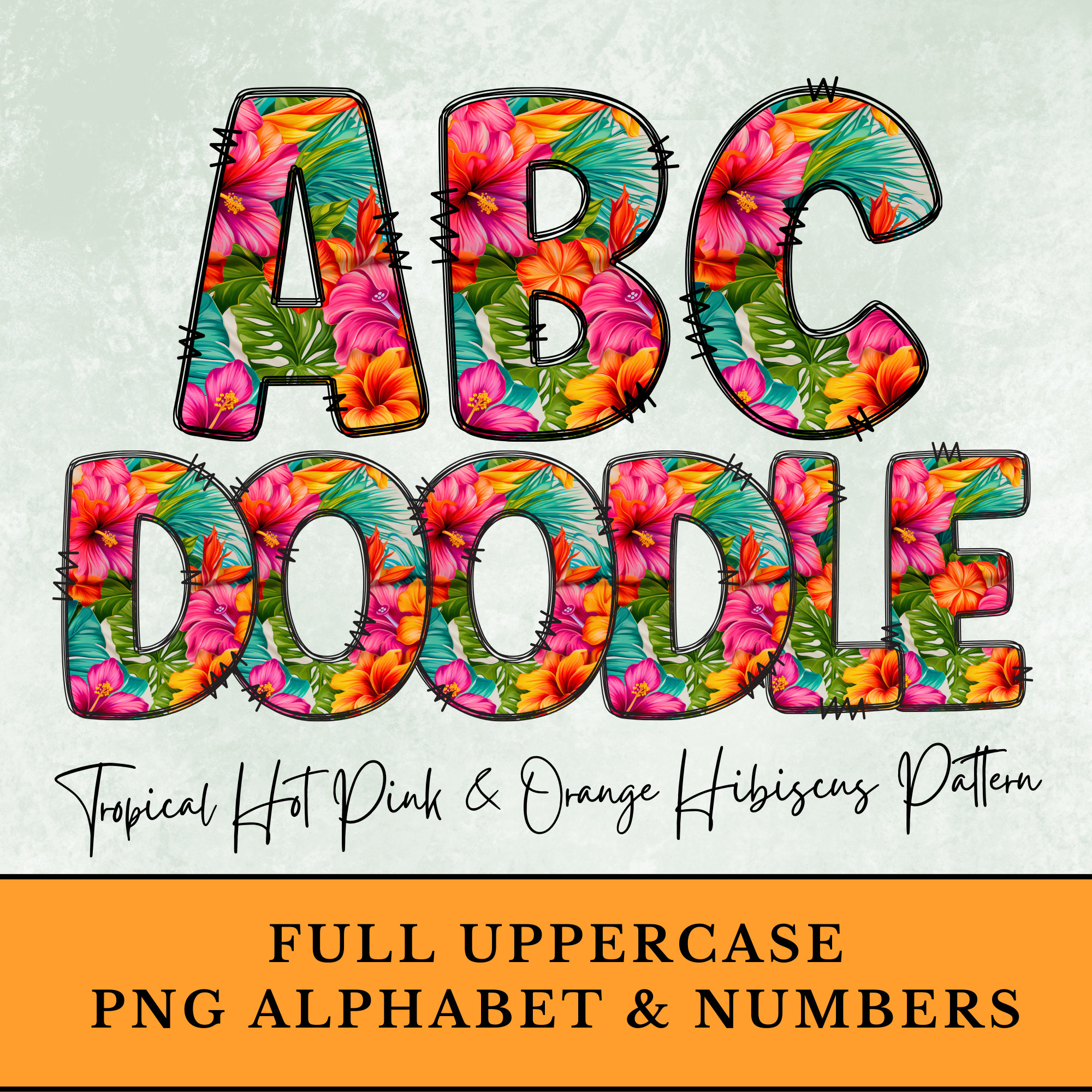 Tropical Hot Pink & Orange Hibiscus Pattern PNG Alphabet, Floral Flower ...