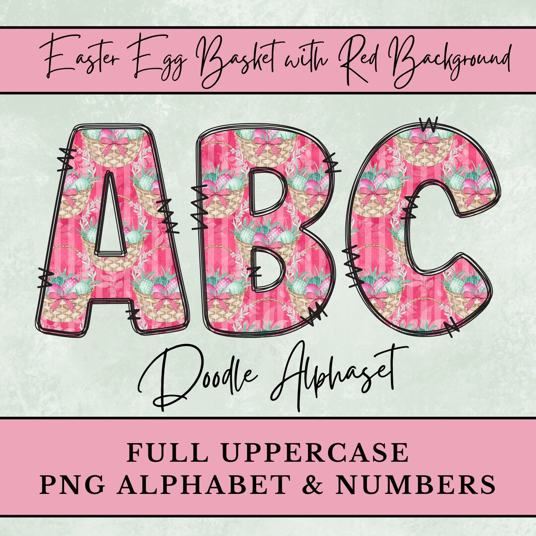 Easter Egg Basket PNG Alphabet, Red PNG Alphabet Letters, Doodle ...