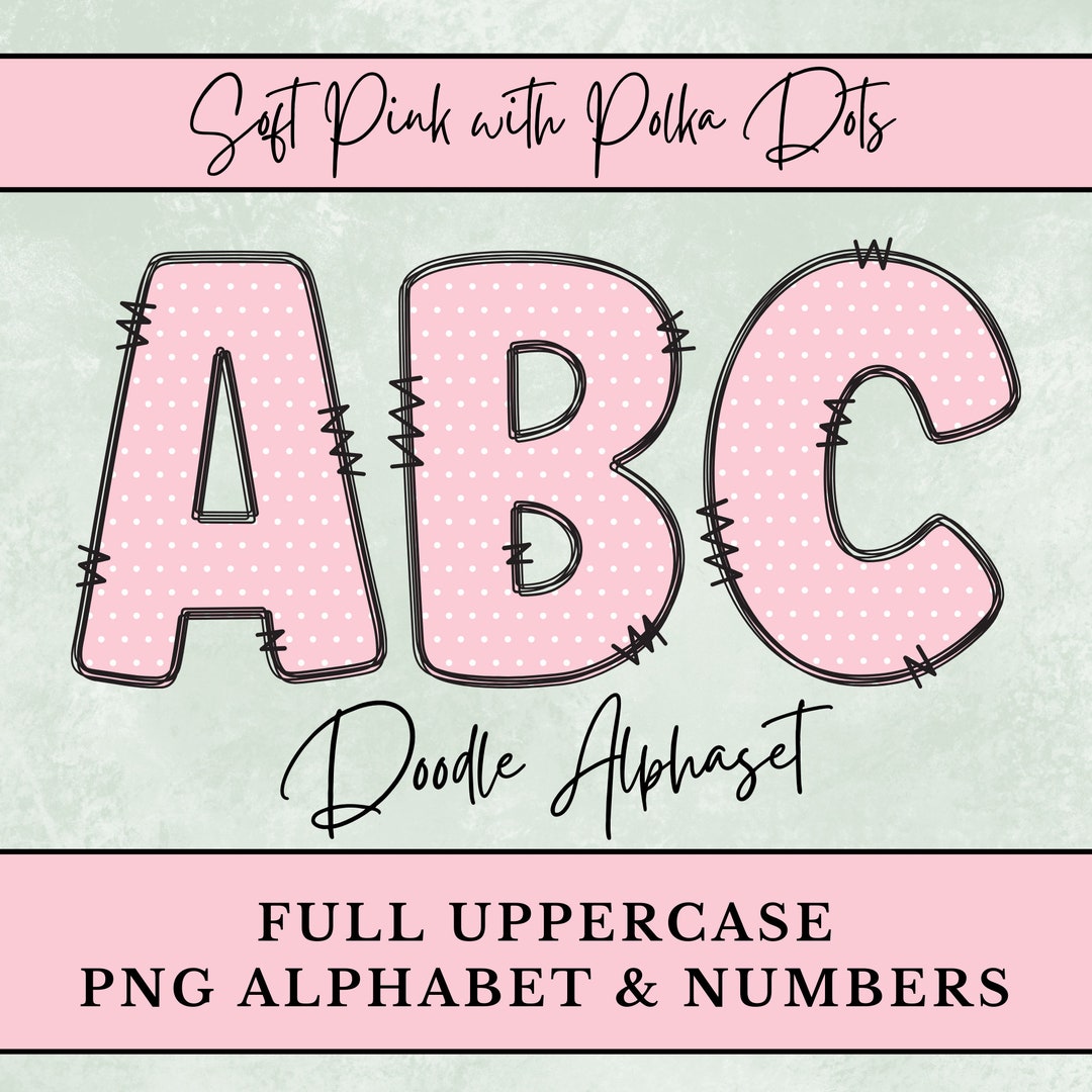 Soft Pink With Polka Dots Pattern Doodle Letters, Baby Pink PNG ...
