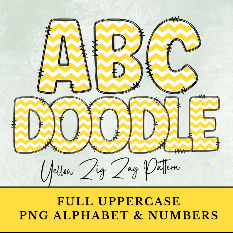 Yellow Zig Zag Doodle Alphabet, Yellow and White PNG Alphabet, PNG ...