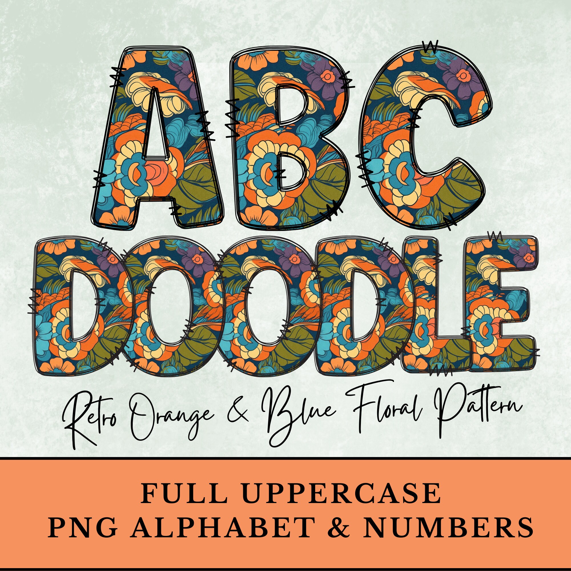 Retro Orange and Blue Floral PNG Alphabet, Vintage Flower PNG Letters ...