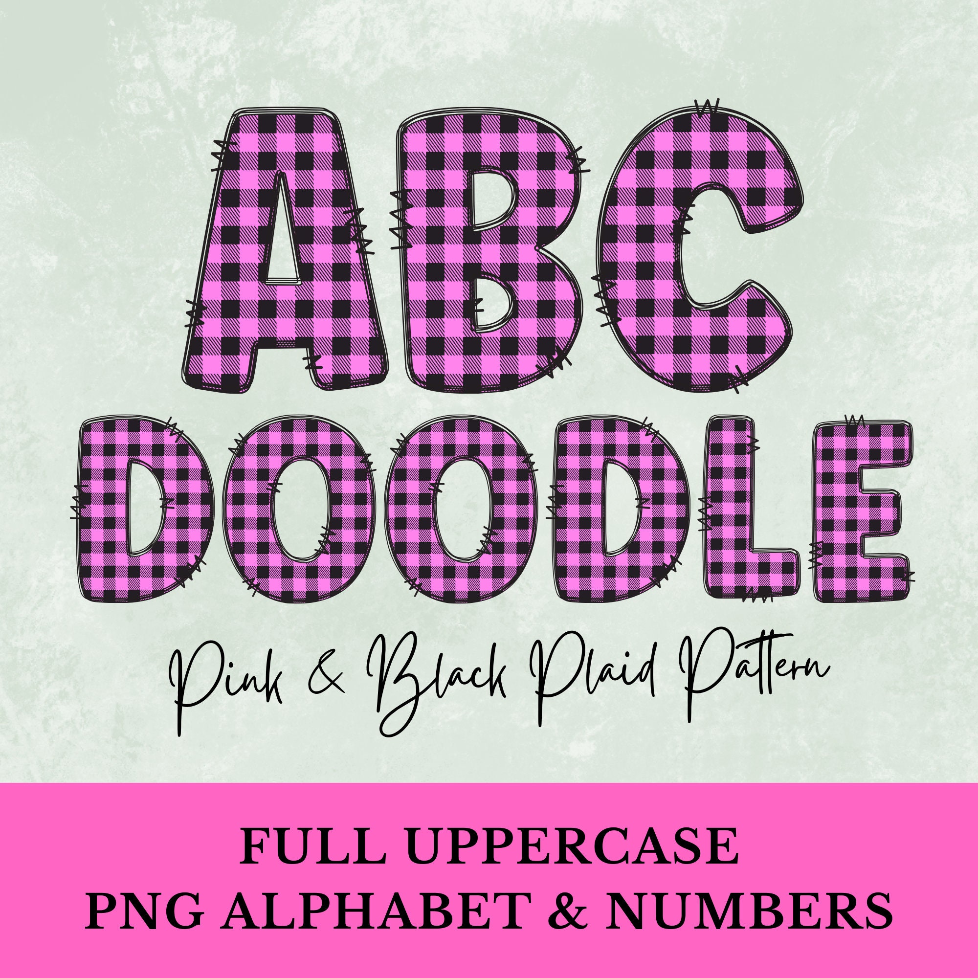 Pink & Black Plaid Alphabet Letters, Doodle Letters for T-shirt ...