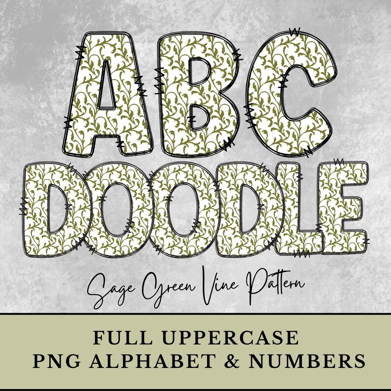 Sage Green Vine Pattern PNG Doodle Letters, Alphabet Letters, Purple ...