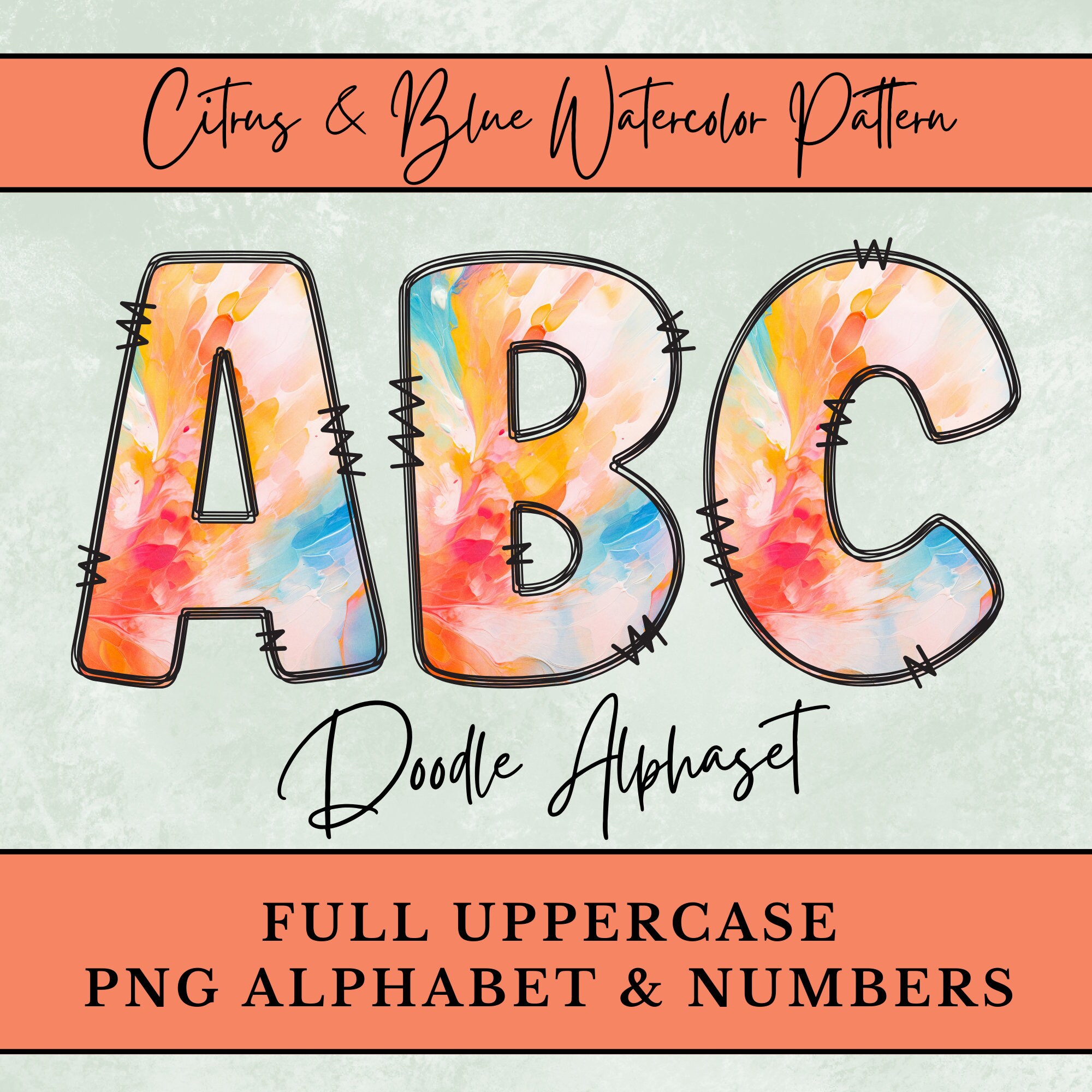 Citrus & Blue Watercolor PNG Alphabet, Hot Pink PNG Alphabet Letters ...