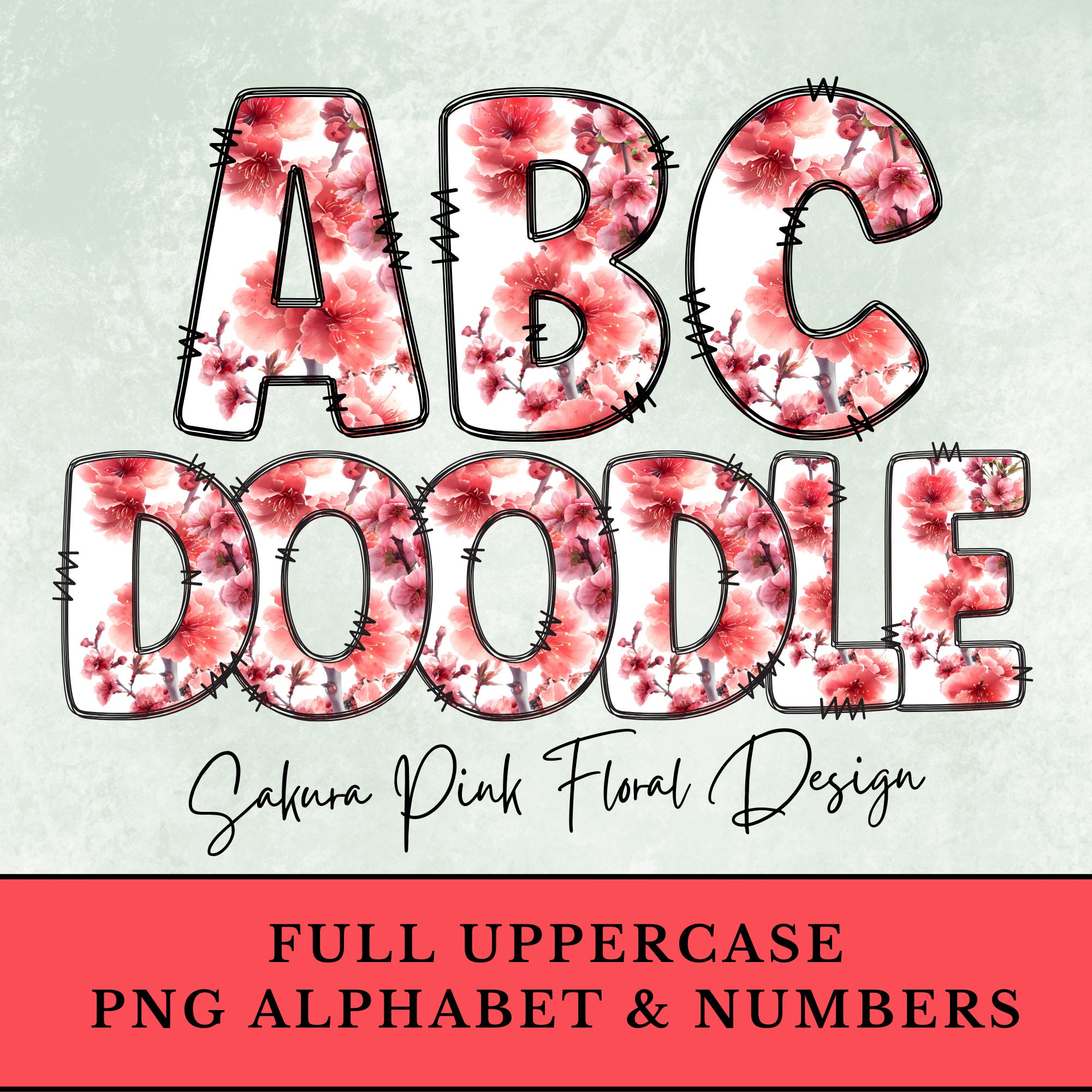 Sakura Pink Floral Design PNG Alphabet, Flower Doodle Letters for T ...