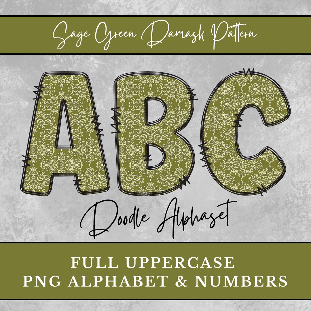 Sage Green Damask Pattern PNG Doodle Letters, Alphabet Letters, Purple ...
