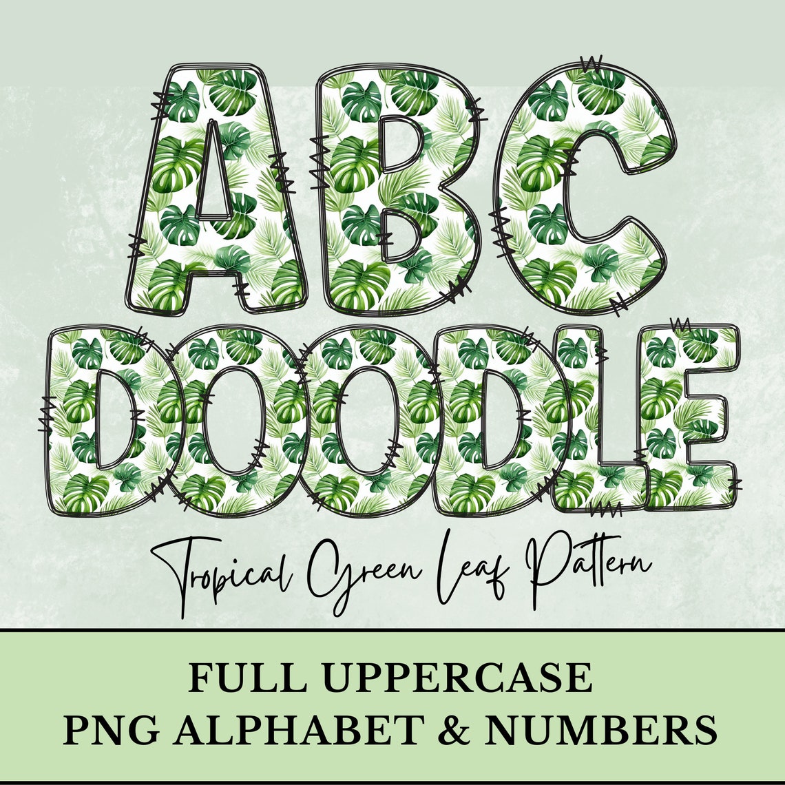 Monstera Plant Pattern PNG Alphabet, Tropical Green Leaf Doodle Letters ...
