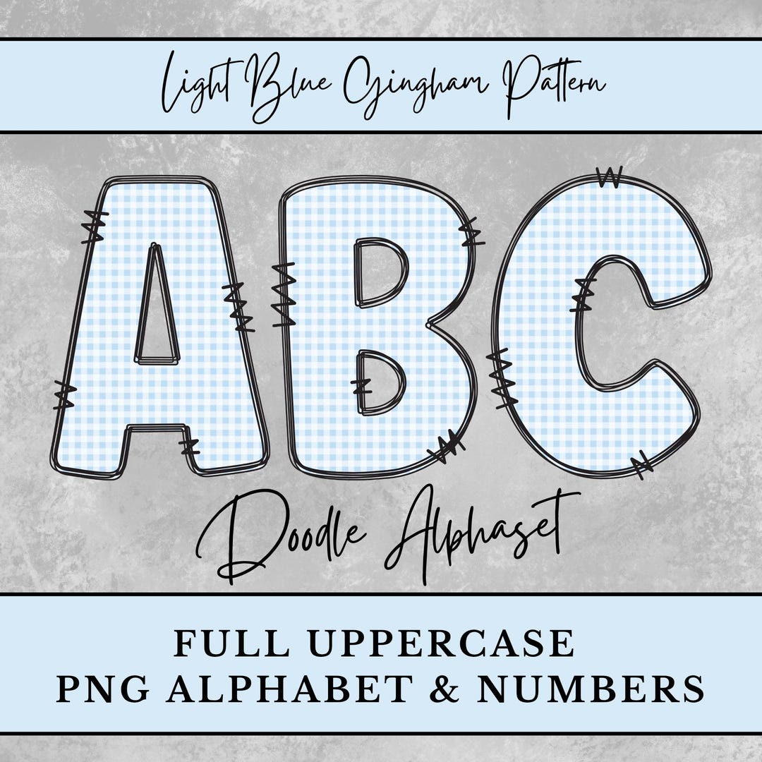 Light Blue Gingham Alphabet Letters Plaid Doodle Letters Shirt ...