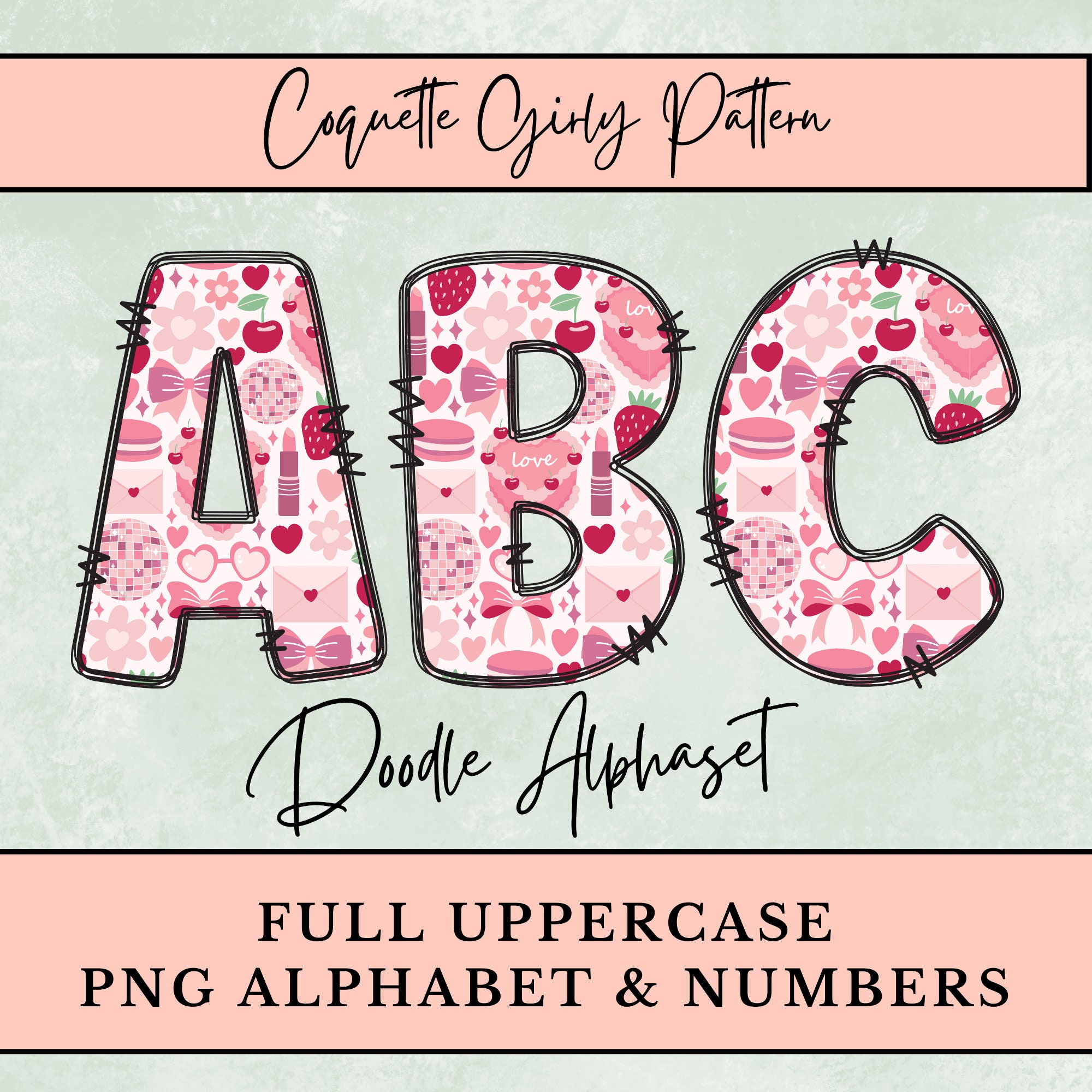 Pink Coquette Girly PNG Alphabet, Girly Doodle Letters for Sublimation ...