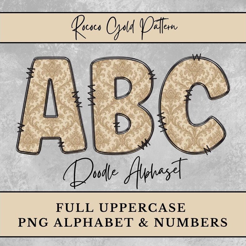 Rococo Gold Pattern Alphabet Letters, Gold French Floral Doodle Letters ...