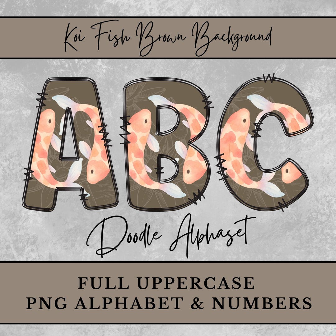Koi Fish Brown Background Doodle Letters, Asian Aesthetic Letters ...