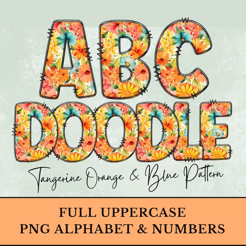 Tangerine Orange & Blue Floral PNG Alphabet, PNG Alphabet Letters ...