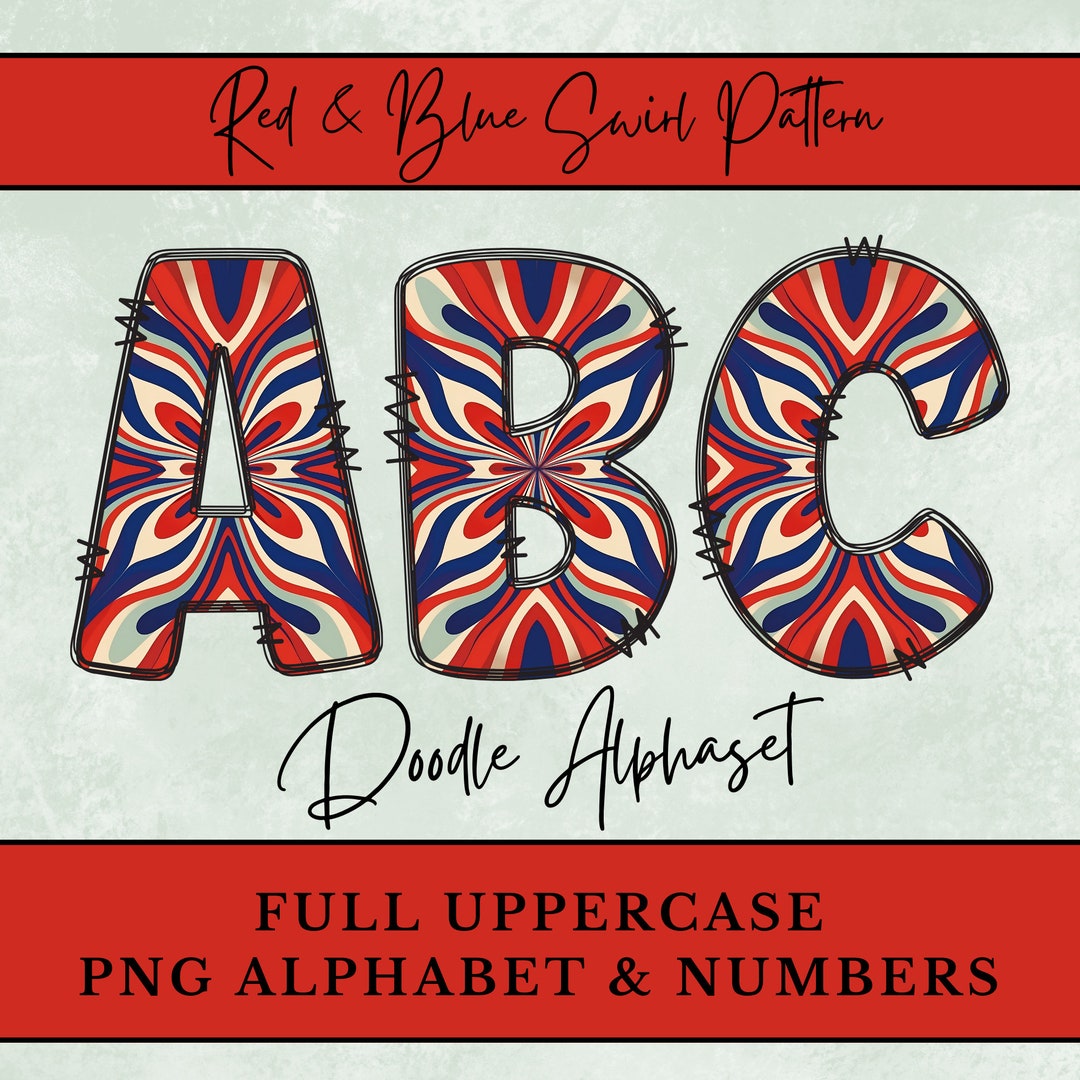 Red & Blue Swirl Pattern Doodle Letters, Blue, Gray PNG Alphabet ...