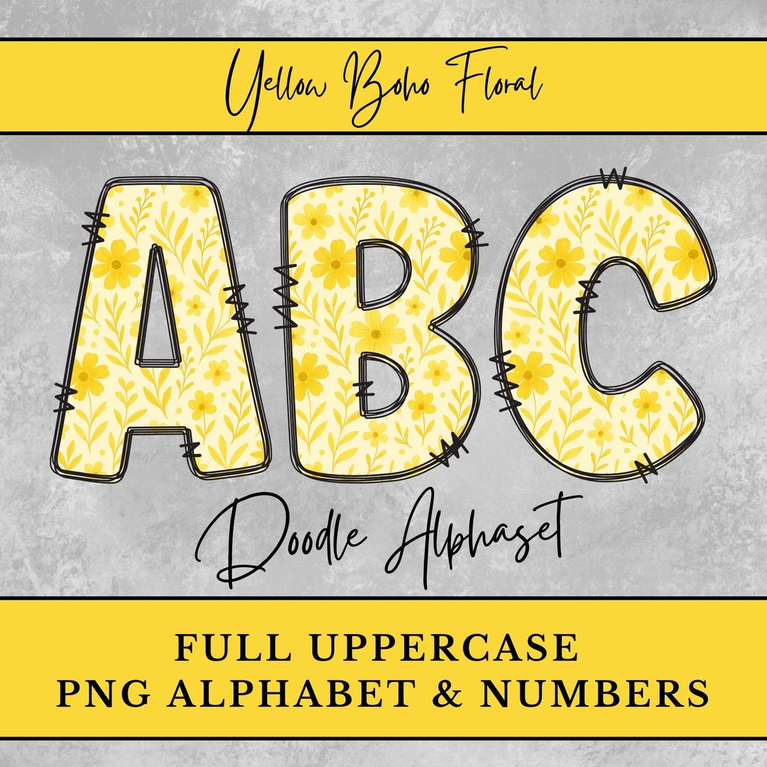 Yellow Boho Floral PNG Alphabet, Botanical PNG Uppercase Alphabet ...