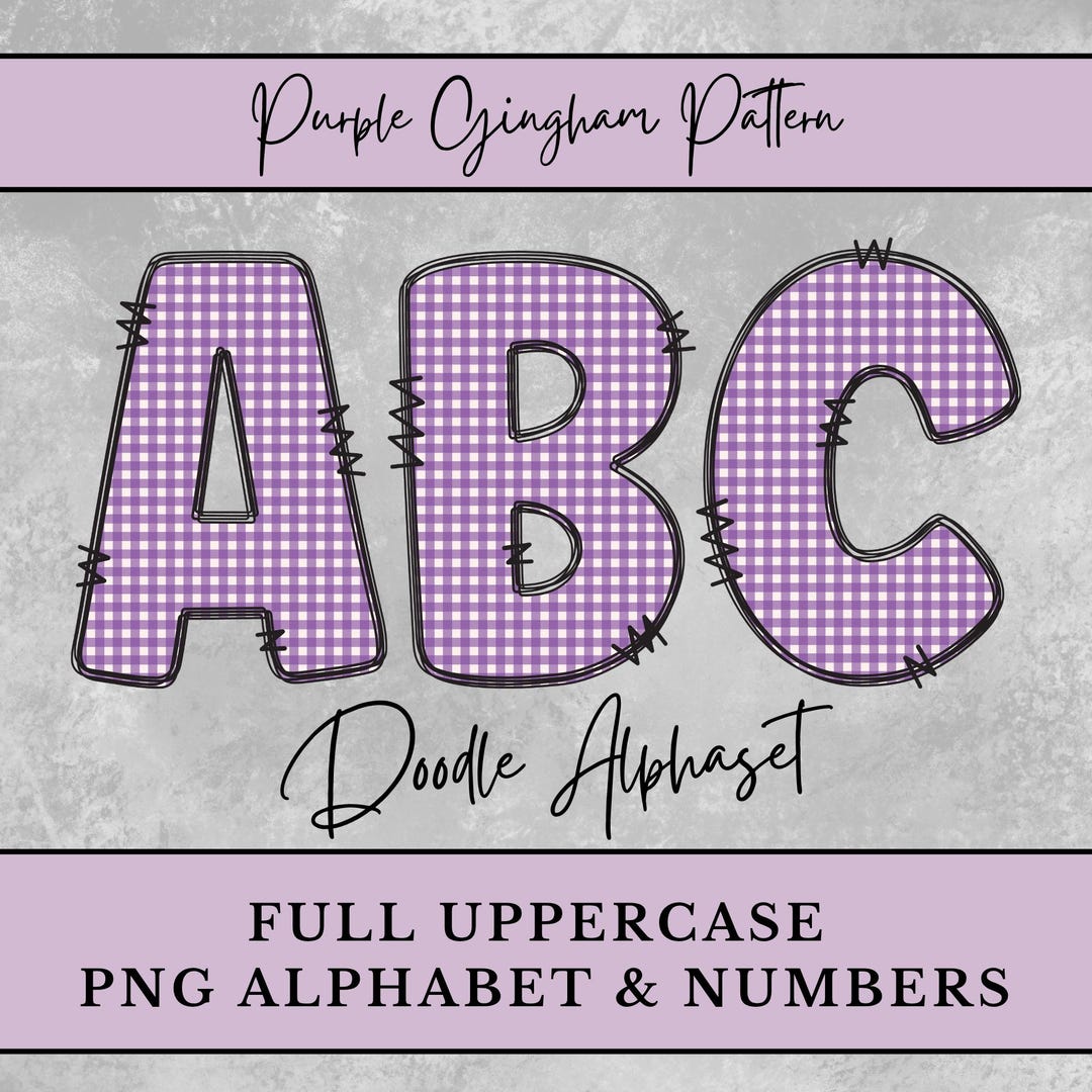 Purple Gingham Alphabet Letters, Plaid Doodle Letters Shirt Sublimation ...