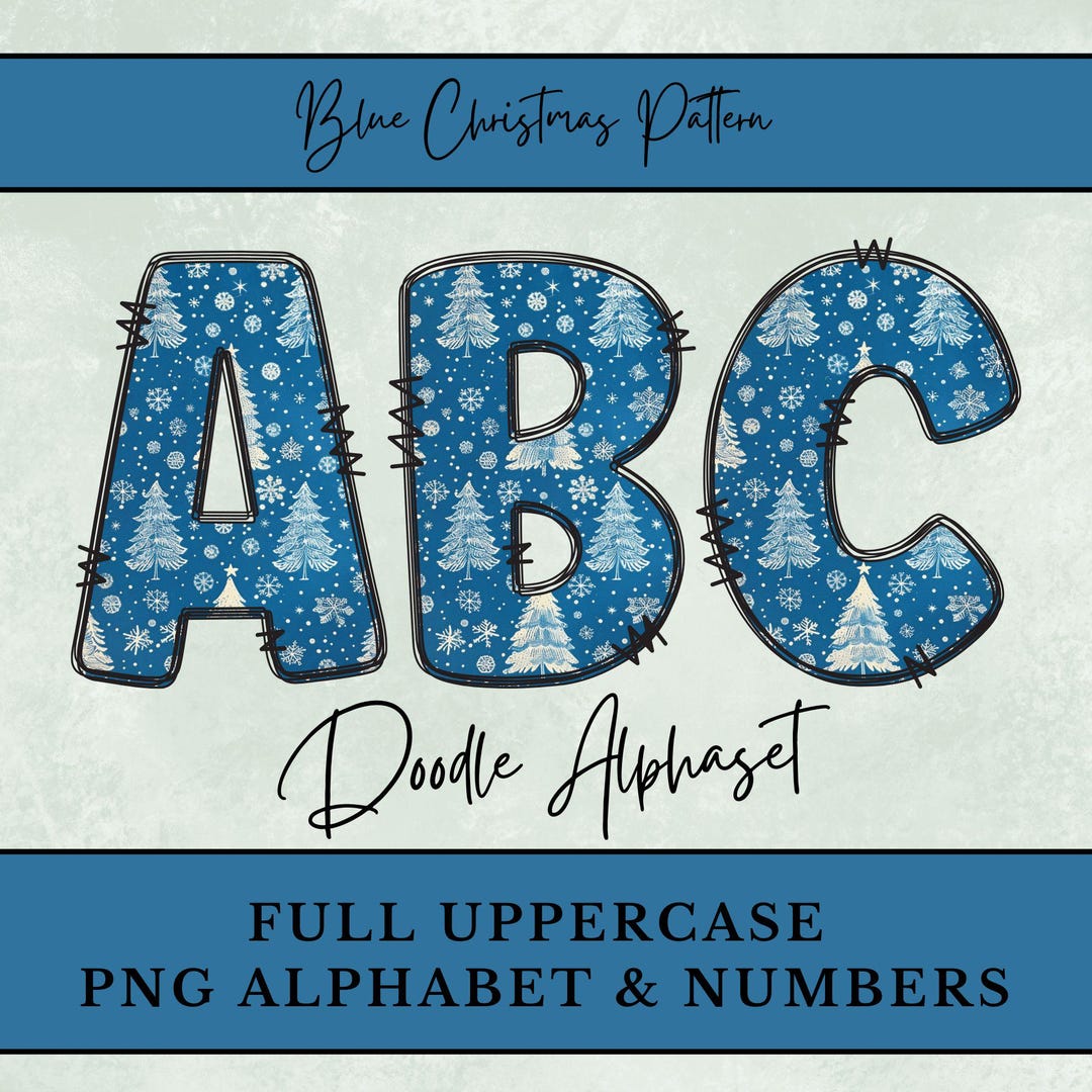 Watercolor Blue Christmas PNG Alphabet, Winter Tree PNG Alphabet ...