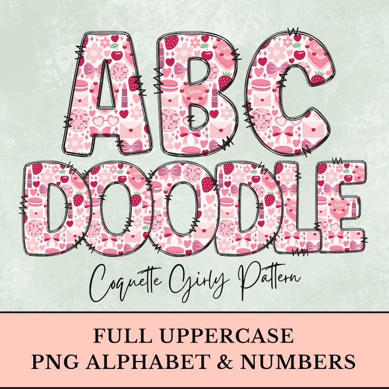 Pink Coquette Girly PNG Alphabet, Girly Doodle Letters for Sublimation ...