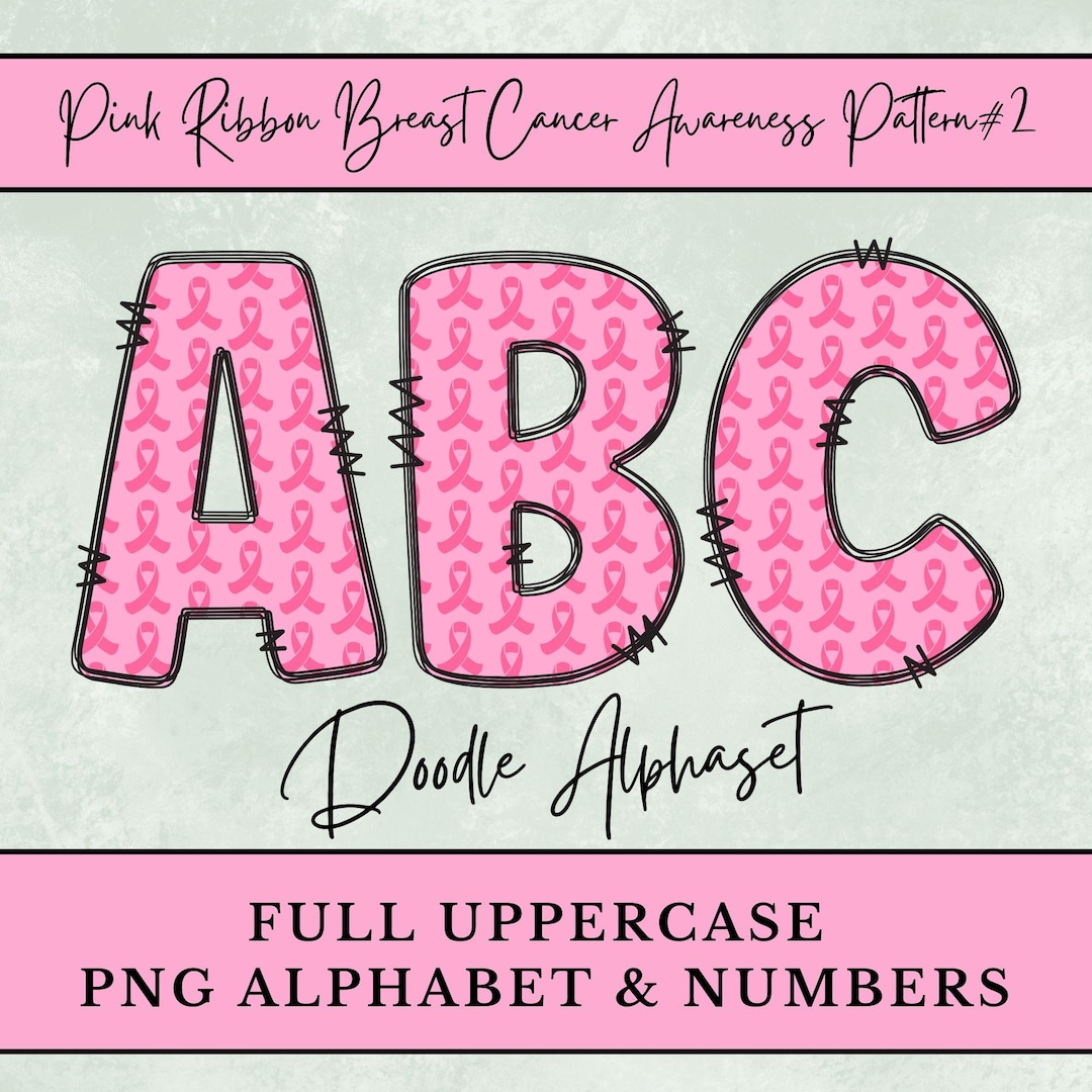 Breast Cancer Awareness Doodle Letters 2, Hot Pink Ribbon PNG Alphabet ...