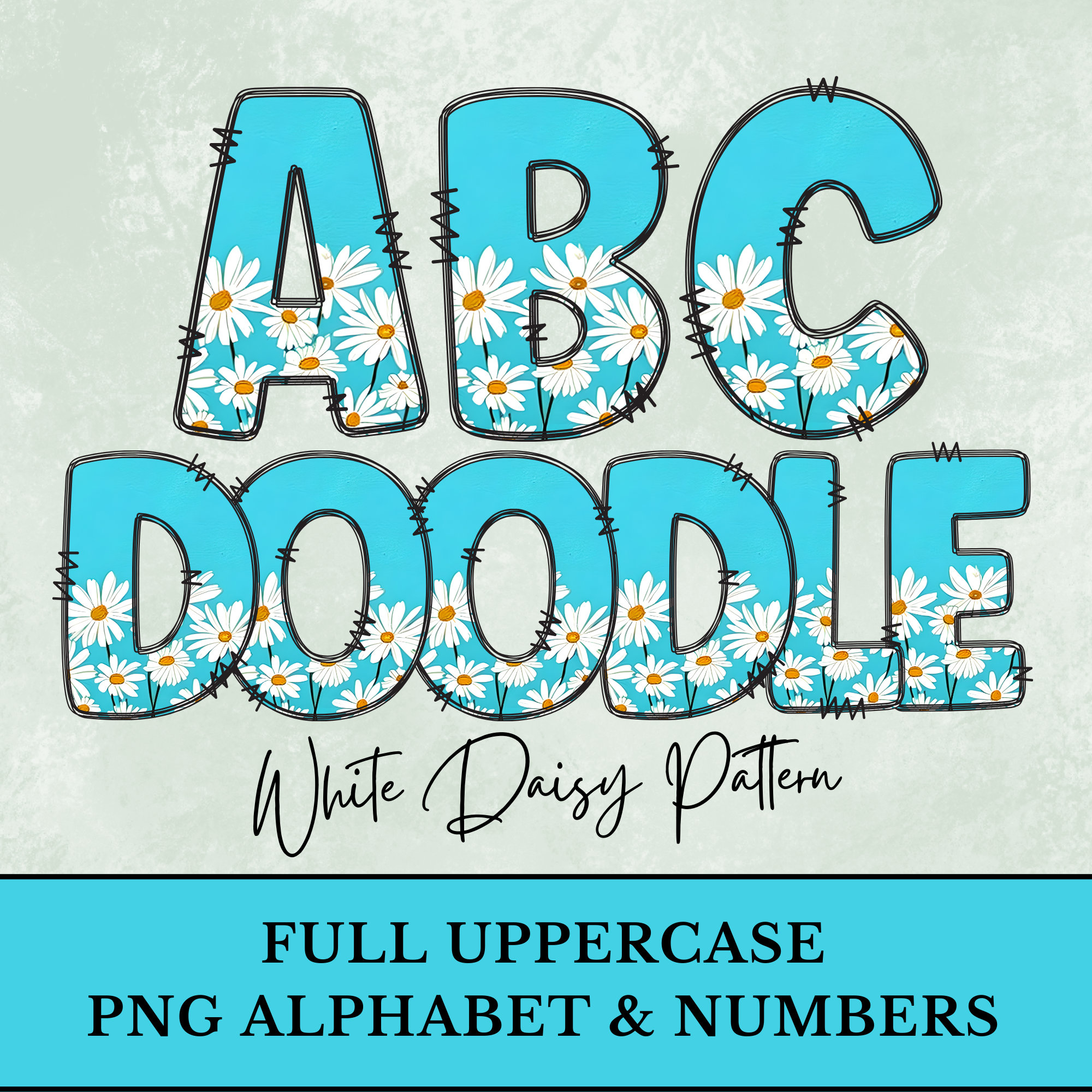 White Daisy PNG Alphabet, Flower PNG Alphabet Letters, Blue Yellow ...