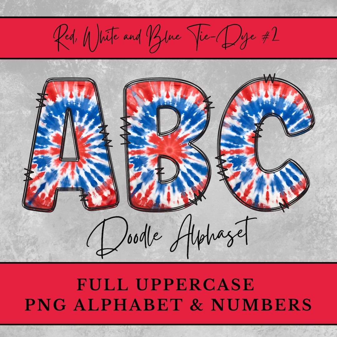 Red, White and Blue Tie-dye 2 Doodle Alphabet, Patriotic Pattern PNG ...