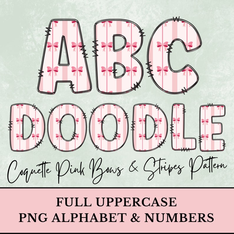 Coquette Pink Bows & Stripes PNG Alphabet, PNG Letters, Girls Doodle ...
