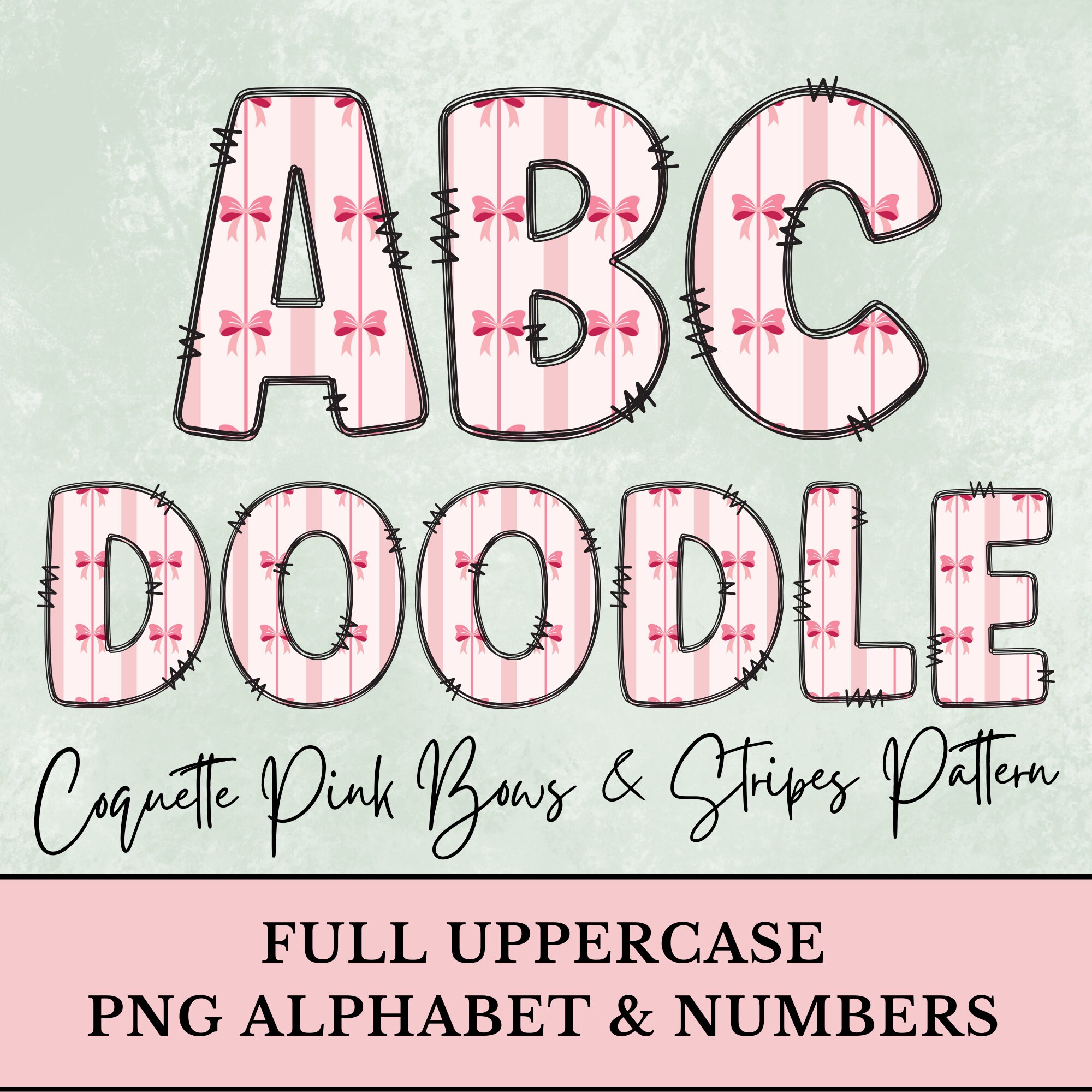 Coquette Pink Bows & Stripes PNG Alphabet, PNG Letters, Girls Doodle ...