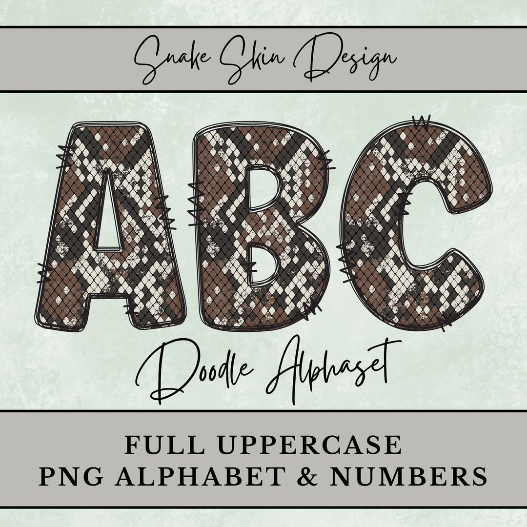 Snake Skin Design Doodle Alphabet, Snake Skin Doodle Letters, Black ...