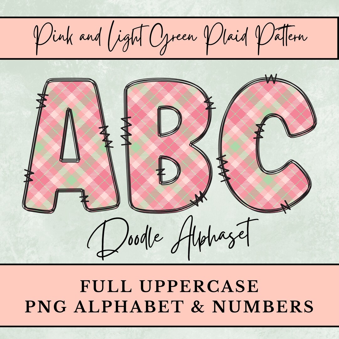 Pink and Light Green Plaid PNG Alphabet, PNG Alphabet Letters, Doodle ...