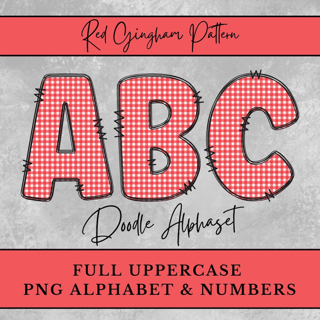 Red Gingham Plaid Alphabet Letters, Gingham Doodle Letters Shirt ...