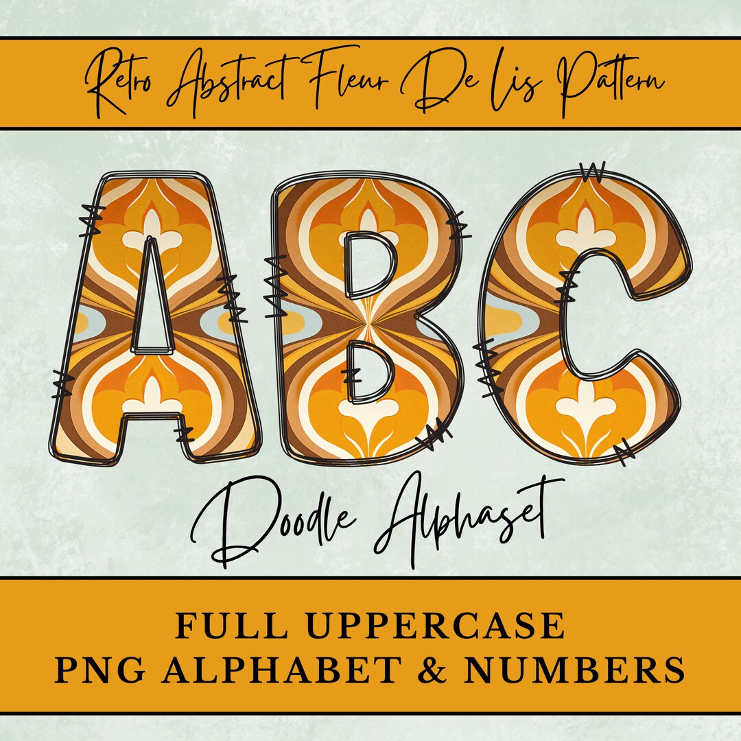 Retro Abstract Fleur De Lis PNG Alphabet, Neutral Vintage PNG Font ...