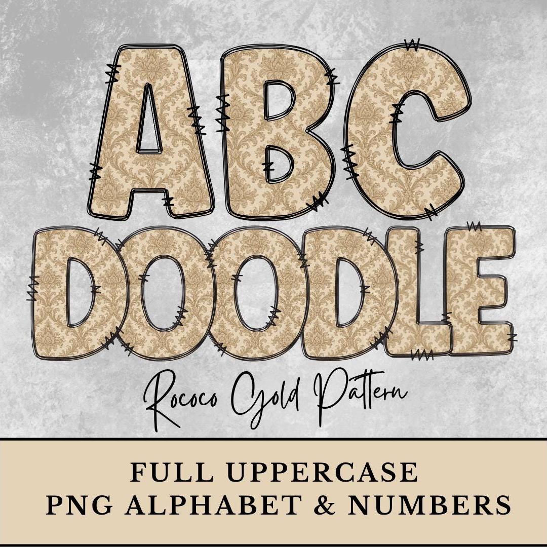 Rococo Gold Pattern Alphabet Letters, Gold French Floral Doodle Letters ...