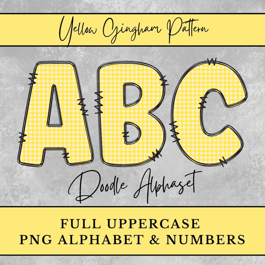 Yellow Gingham Alphabet Letters, Plaid Doodle Letters Shirt Sublimation ...