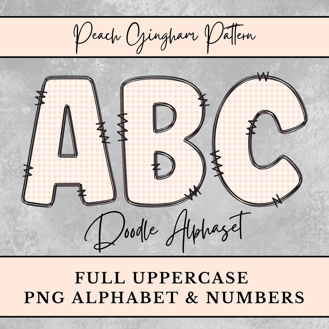 Peach Gingham Plaid Alphabet Letters, Gingham Doodle Letters Shirt ...