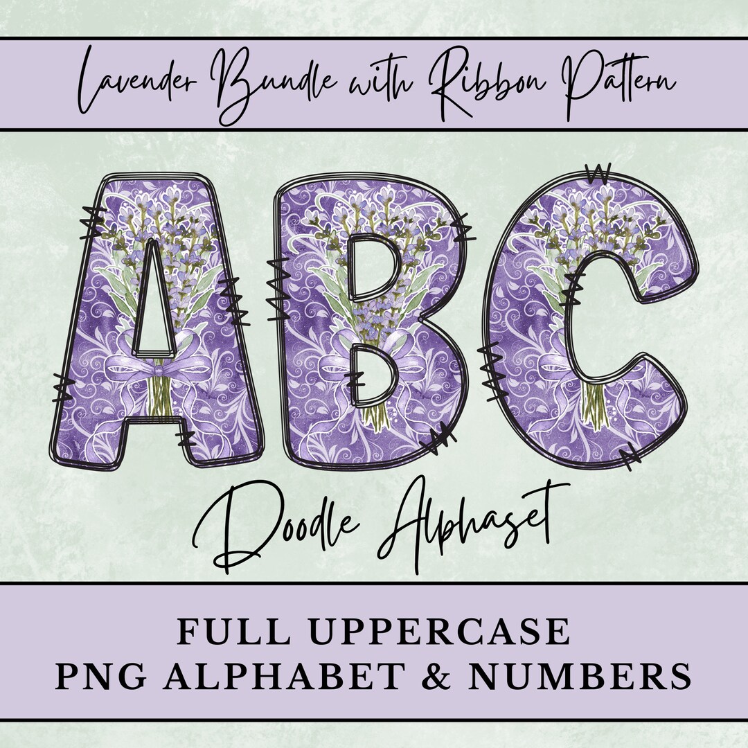 Lavender Bundle With Ribbon Pattern PNG Doodle Letters, Purple Alphabet ...