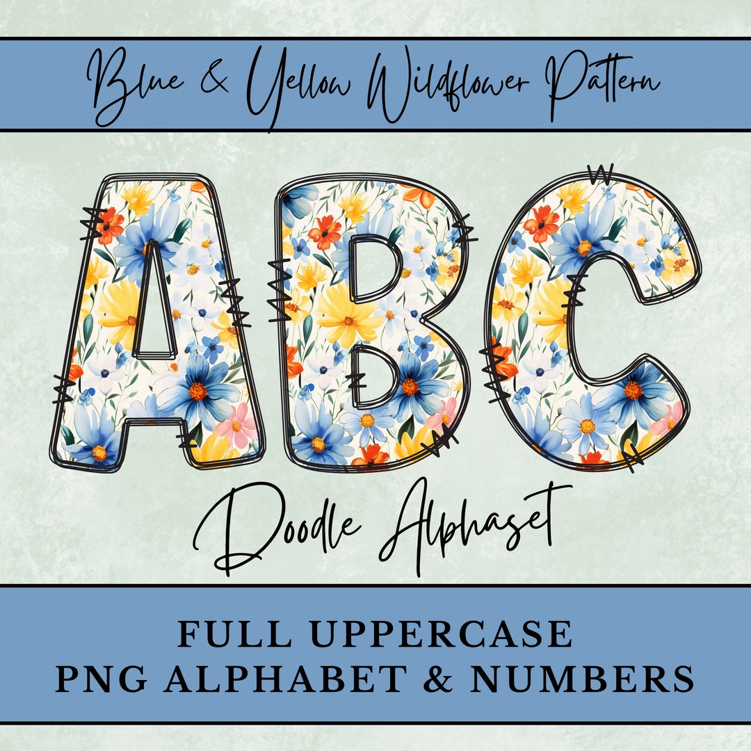 Blue and Yellow Wildflower Pattern PNG Alphabet, PNG Alphabet Letters ...