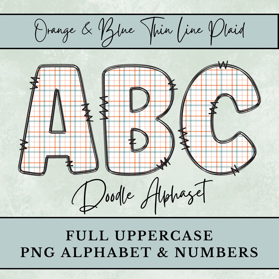 Orange and Blue Thin Line Plaid PNG Alphabet, Printable Doodle Letters ...