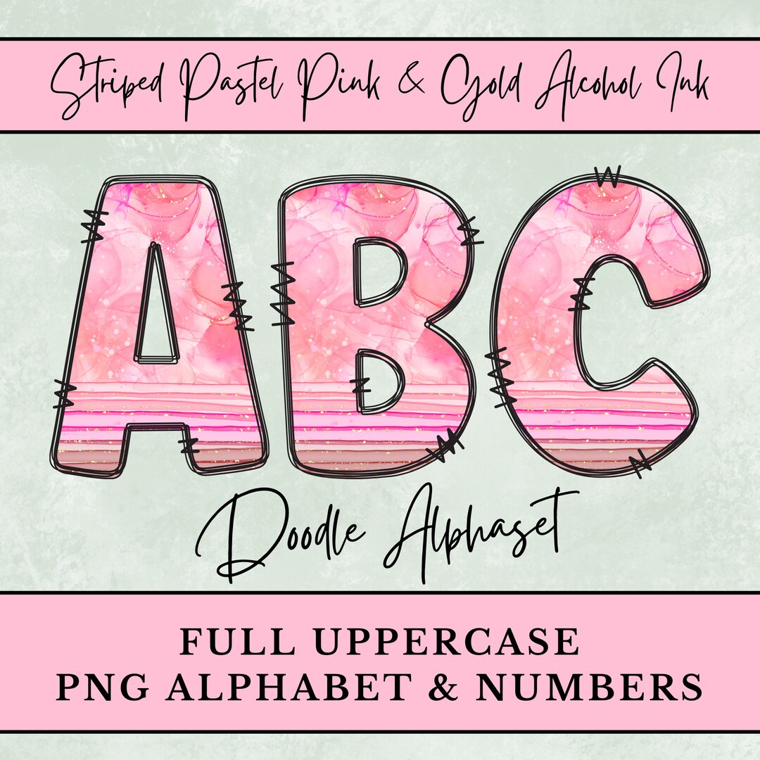 Striped Pastel Pink & Gold Alcohol Ink PNG Alphabet Letters, Light Pink ...