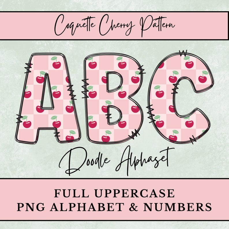 Pink Coquette Cherry PNG Alphabet, Girly Doodle Letters for Tshirt ...