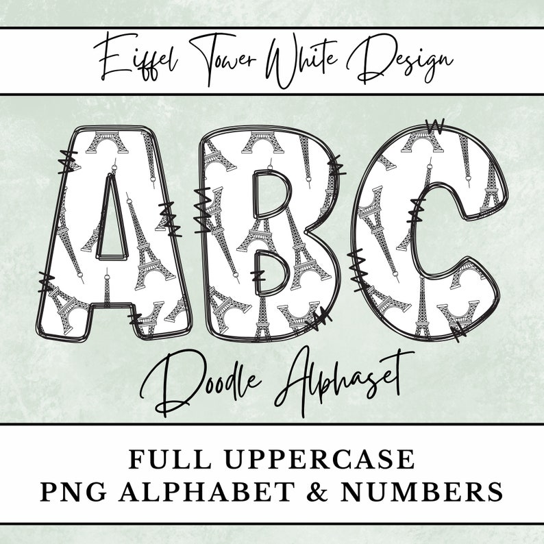 Eiffel Tower White Design Doodle Letters, Eiffel Tower PNG Alphabet ...