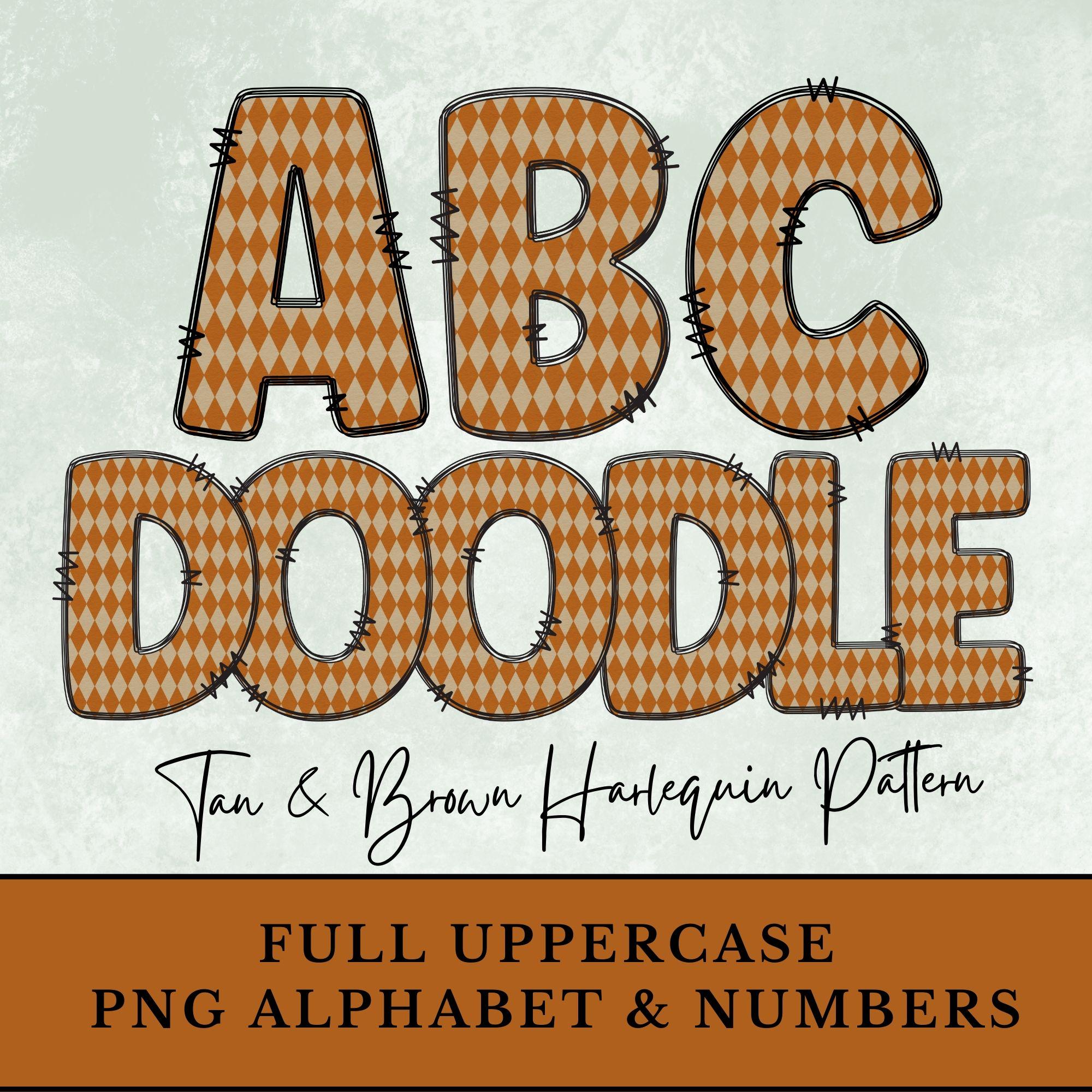 Tan and Brown Harlequin Pattern PNG Alphabet, Set of Letters, Doodle ...
