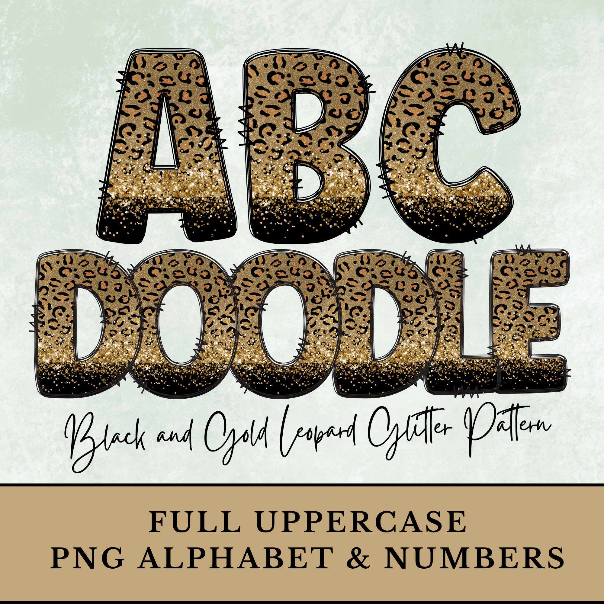 Black and Gold Leopard Glitter PNG Alphabet Letters, Animal Print ...