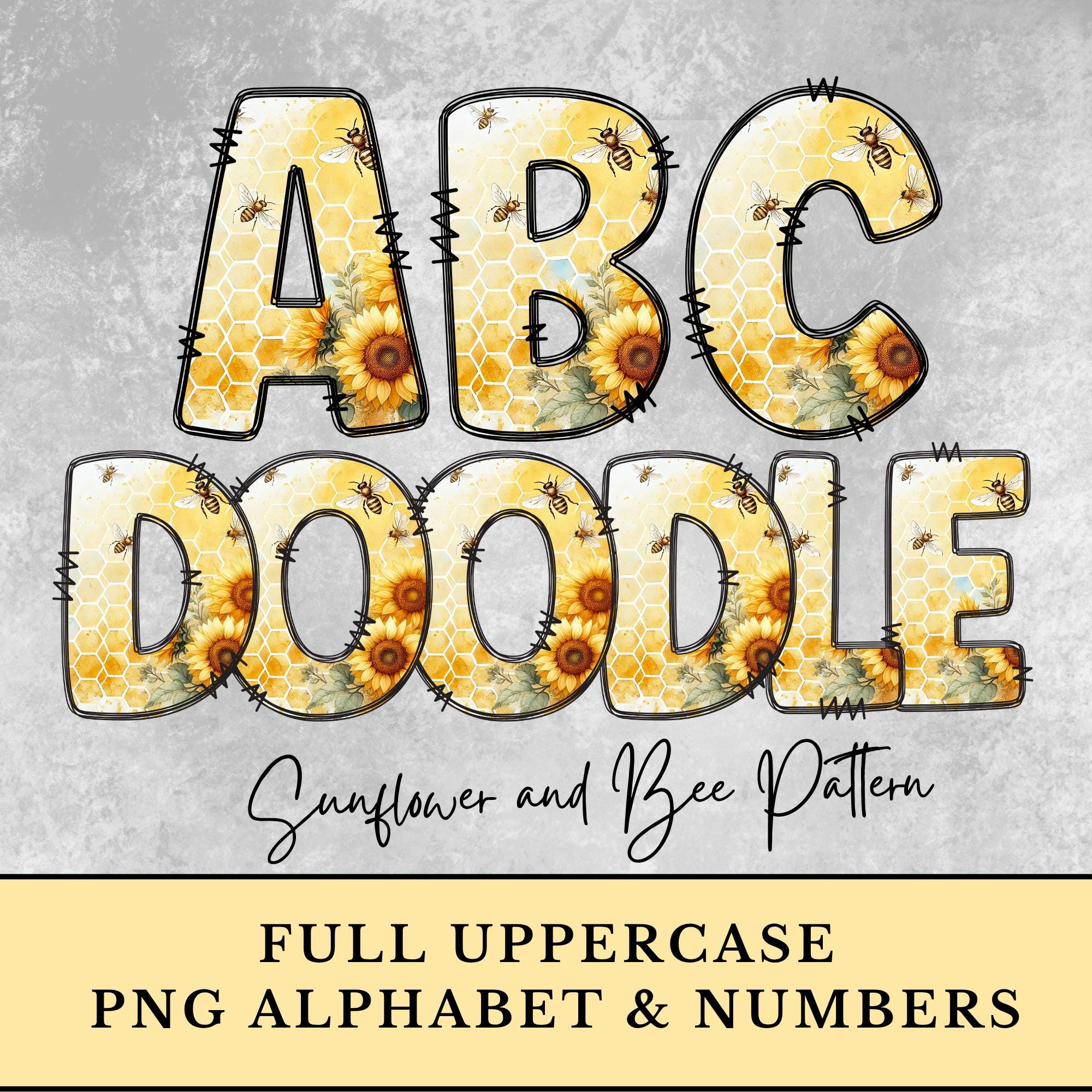 Sunflower and Bee Pattern PNG Alphabet, Flower Alphabet Letters ...