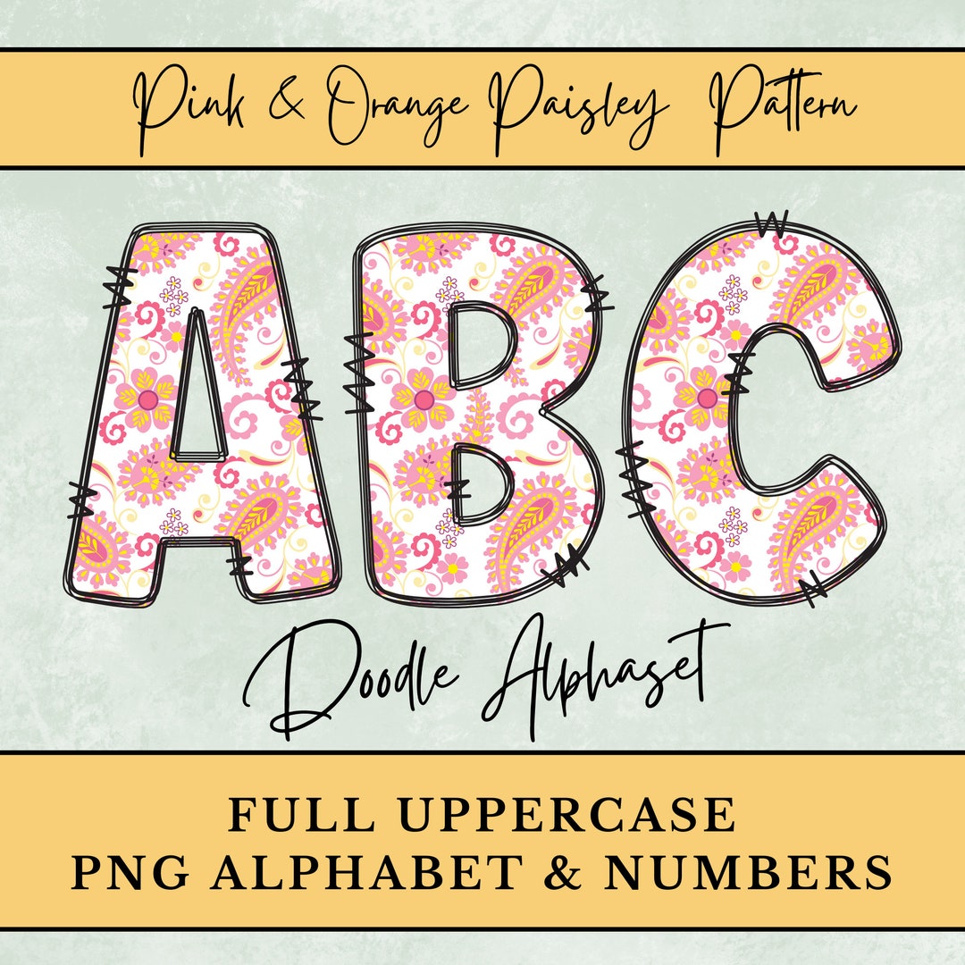 Pink & Orange Paisley Dot PNG Alphabet, PNG Alphabet Letters, Girly ...