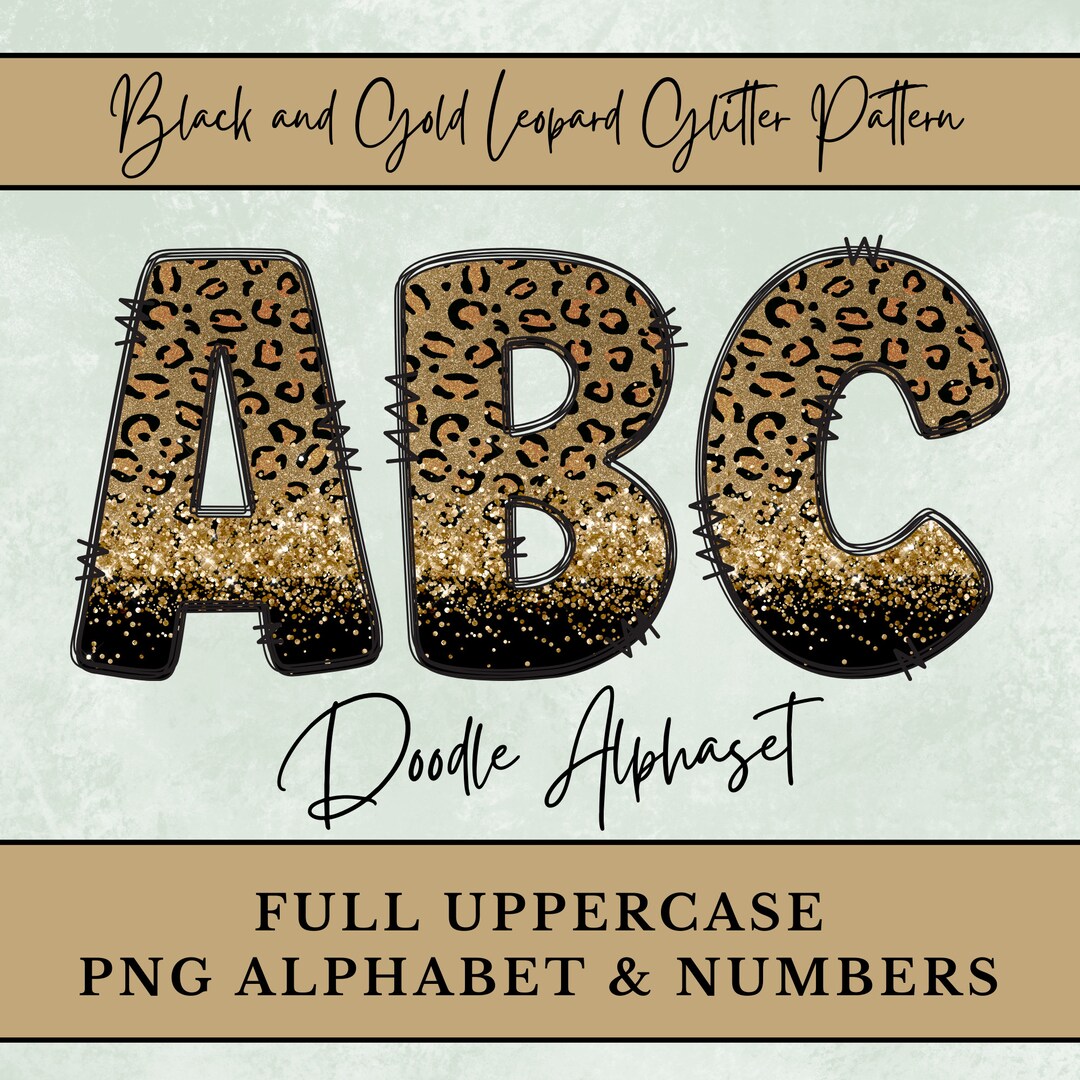 Black and Gold Leopard Glitter PNG Alphabet Letters, Animal Print ...