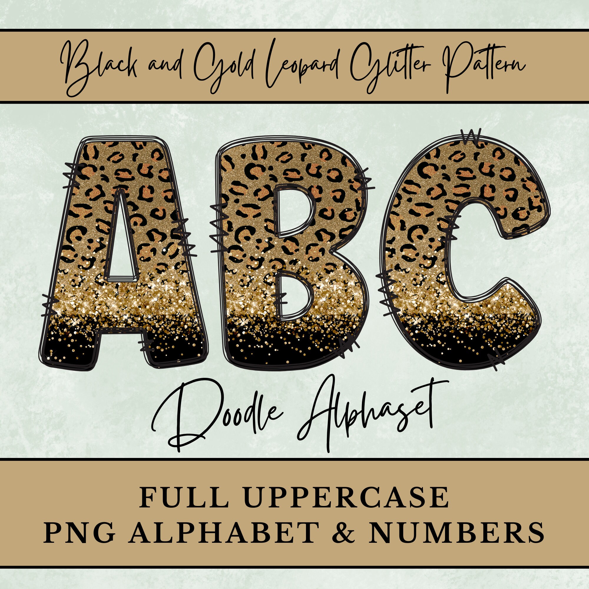 Black and Gold Leopard Glitter PNG Alphabet Letters, Animal Print ...