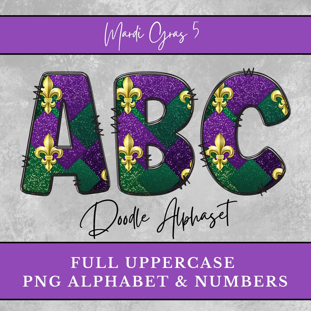 Mardi Gras Fleur De Lis PNG Alphabet, Glitter PNG Alphabet Letters ...