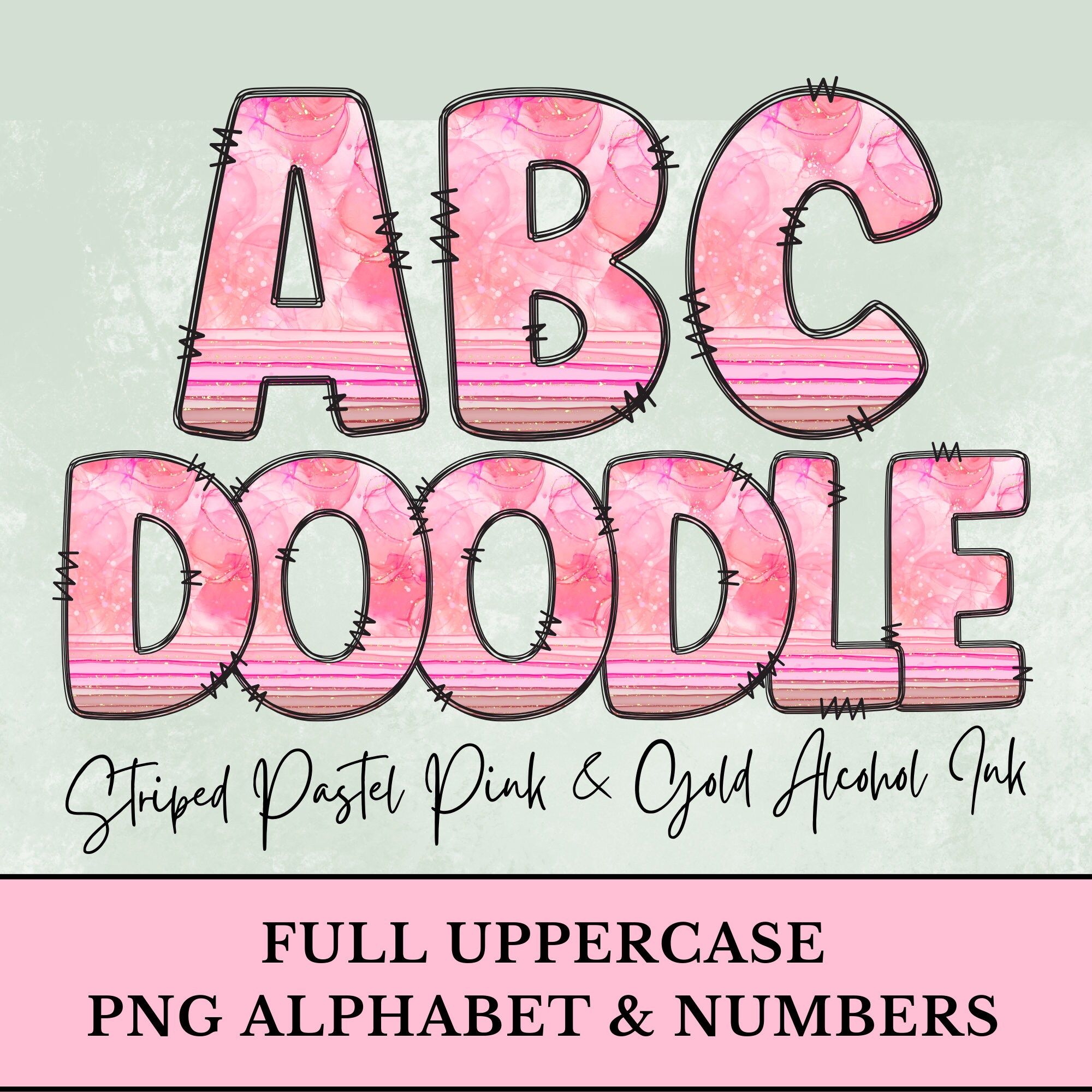 Striped Pastel Pink & Gold Alcohol Ink PNG Alphabet Letters, Light Pink ...